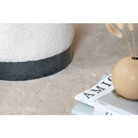 Benji Pouf, Hocker Ø35cm Teddystoff schwarz, weiß.