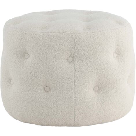 Benjamin Pouf, Hocker Ø55cm Teddystoff weiß.