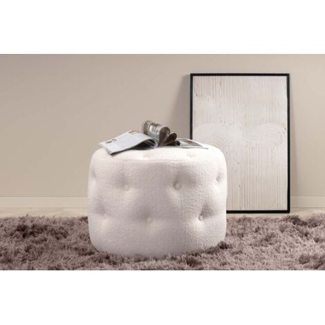 Benjamin Pouf, Hocker Ø55cm Teddystoff weiß.