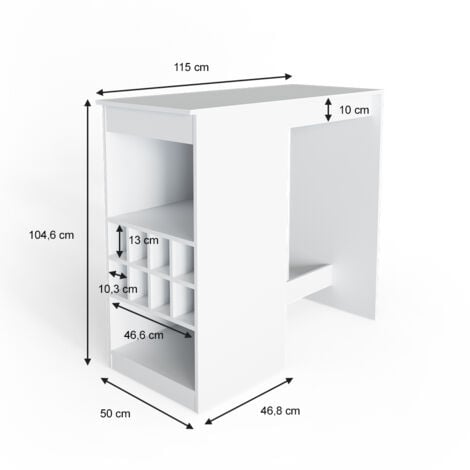 Table de bar Ross, Blanc, 115 x 50 cm, Vicco