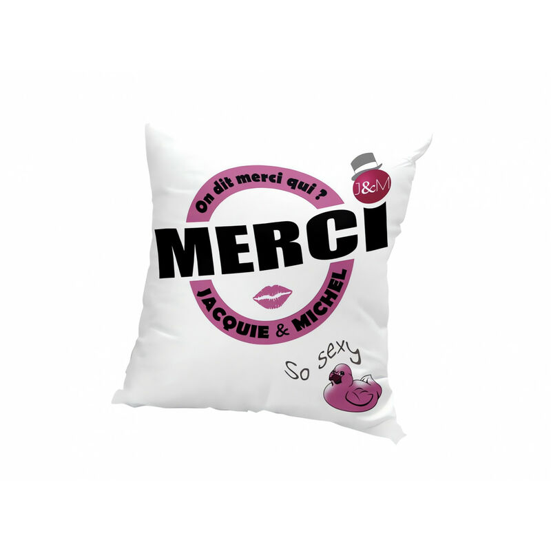 Housse de coussin 40x40 cm JACQUIE et MICHEL blanc, On dit merci qui