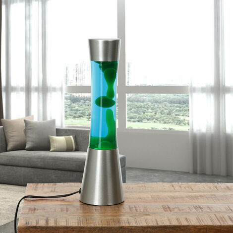 Lampe à lave SANDRO au design rétro argenté avec liquide bleu et cire ...