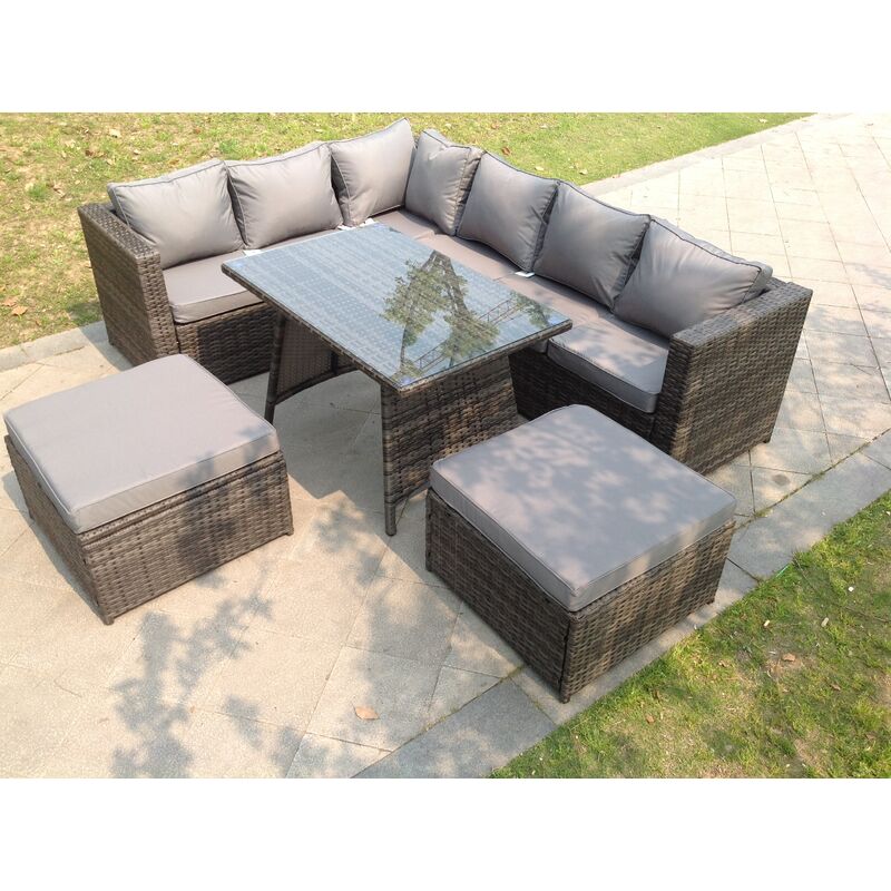 8 Seater Rattan Corner Sofa Set Dining Table 2 Big Footstool Garden ...
