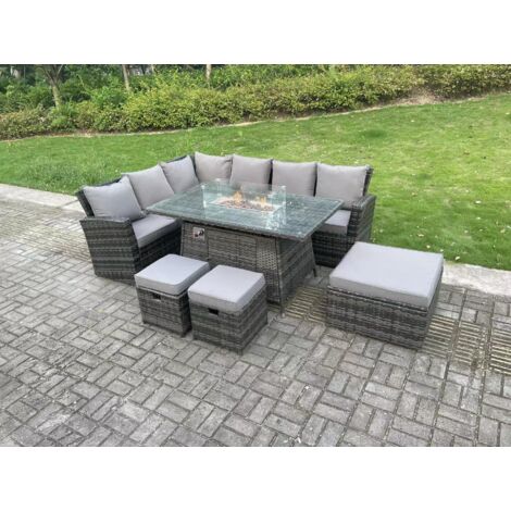 Fimous 9 Seater Outdoor High Back Rattan Gas Fire Pit Corner Sofa Set ...