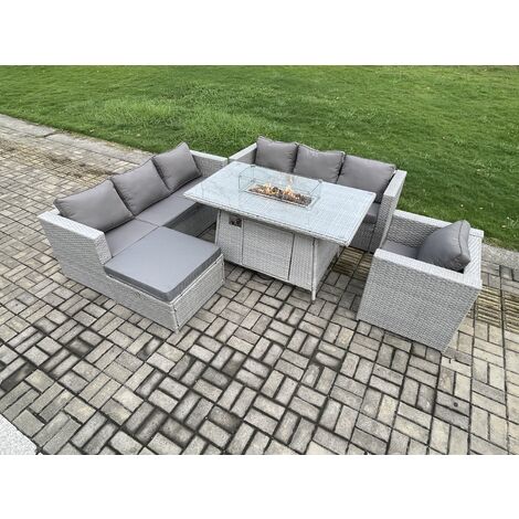 Fimous 8 Seater Outdoor Garden Dining Sets Rattan Furniture Gas Fire ...