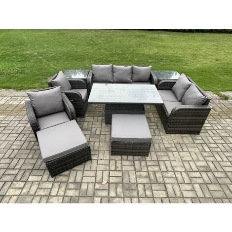 Fimous Outdoor Rattan Furniture Garden Dining Set Patio Height ...