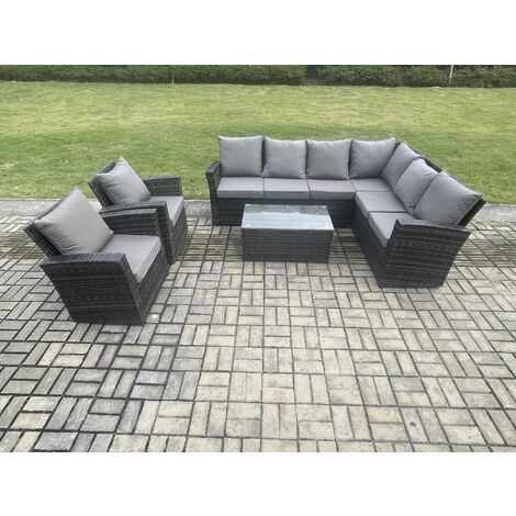 Fimous 8 Seater High Back Outdoor Garden Furniture Set Rattan Corner ...
