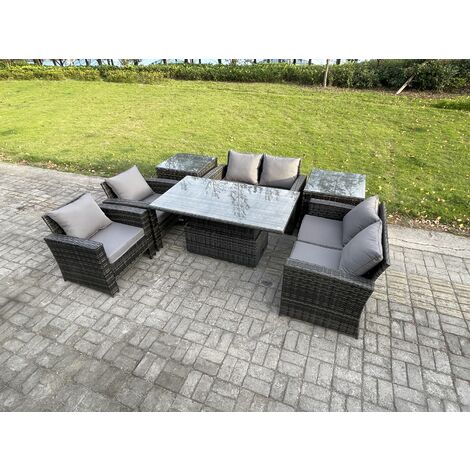 Fimous Rattan Garden Furniture Sets Patio Outdoor Rising Lifting Table ...