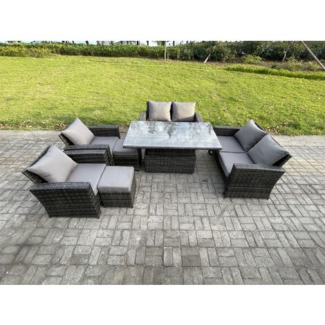 Fimous Rattan Garden Furniture Sets Patio Outdoor Rising Lifting Table ...