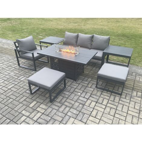 Fimous Aluminium 7 Pieces Garden Furniture Sofa Set with Cushions Gas ...