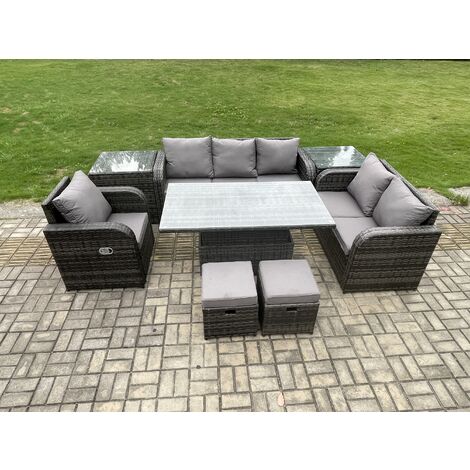 Fimous Rattan Outdoor Furniture Garden Dining Set Patio Height ...