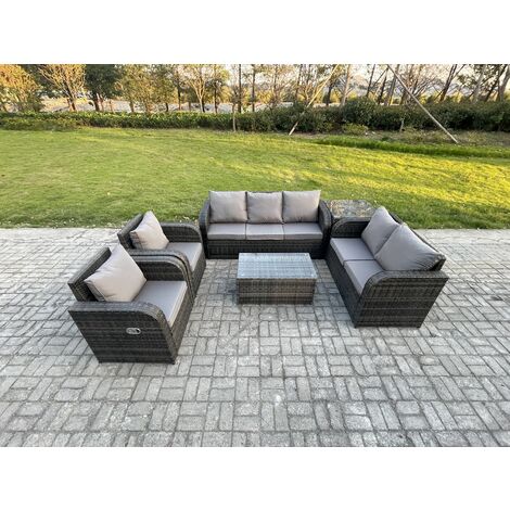 Fimous 7 Seater Rattan Wicker Garden Furniture Patio Conservatory Sofa ...