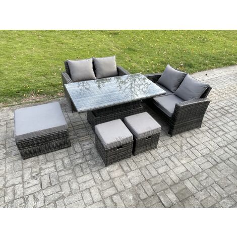 Fimous 7 Seater Wicker Rattan Garden Furniture Rising Table Set with 3 ...