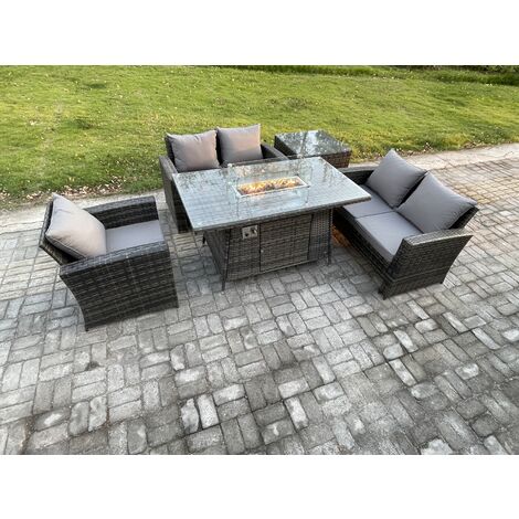 Fimous Rattan Outdoor Garden Furniture Gas Fire Pit Table Sets Gas ...