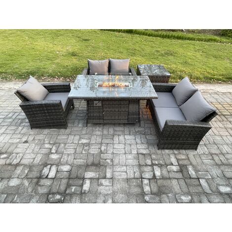 Fimous Rattan Outdoor Garden Furniture Gas Fire Pit Table Sets Gas ...
