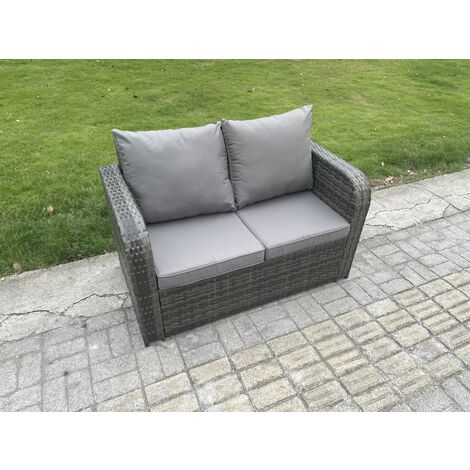 Fimous Rattan Sofa Set Outdoor Garden Furniture Set with Square Coffee Table Loveseat Sofa 2 Small