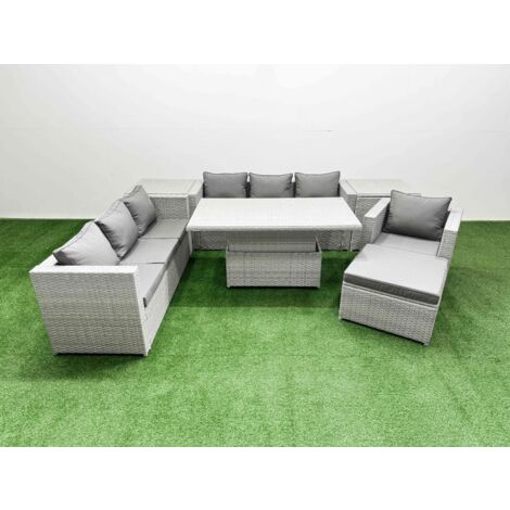 Fimous 7 PCs Rising Dining Table Set Rattan Furniture Set with 3 Seater ...