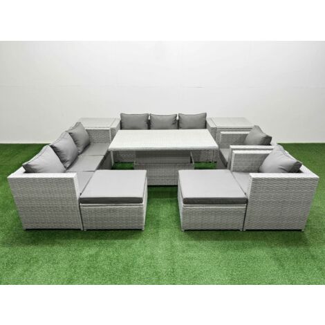 Fimous 9 PCs Rising Dining Table Set Rattan Furniture Set with 3 Seater ...