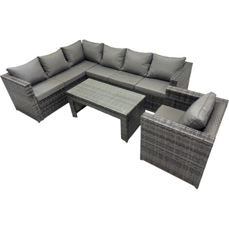 Fimous 4 Pieces Outdoor PE Rattan Garden Furniture Corner Sofa Oblong ...
