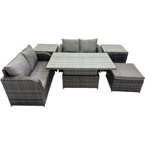 Fimous 5-seater Patio Height Adjustable Rising Lifting Table Sofa Sets ...