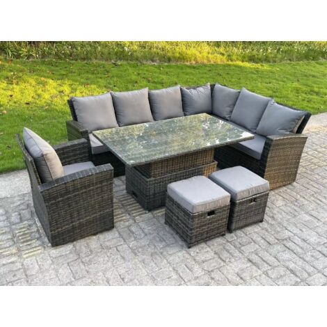 Fimous High Back Rattan Garden Furniture Corner Sofa Sets Adjustable ...