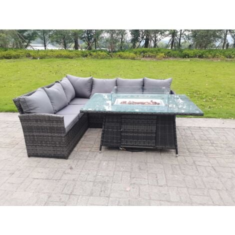 Fimous High Back Corner Rattan Garden Furniture Sofa Gas Fire Pit ...