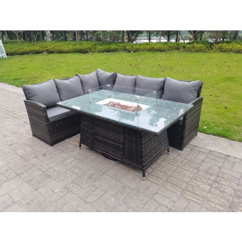 Fimous High Back Corner Rattan Garden Furniture Sofa Gas Fire Pit ...
