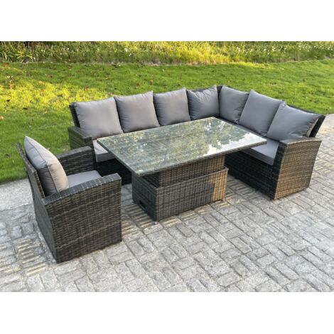Fimous High Back PE Rattan Corner Sofa Set Garden Furniture Adjustable ...