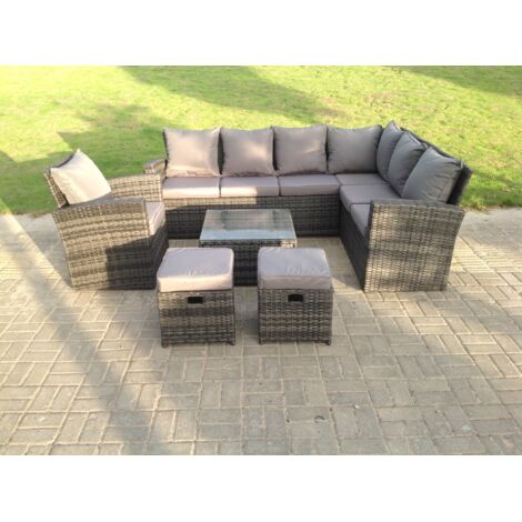 Fimous 9 Seater High Back Rattan Garden Furniture Set Corner Sofa With ...