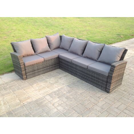 Fimous 6 Seater High Back Rattan Garden Furniture Set Corner Sofa With ...