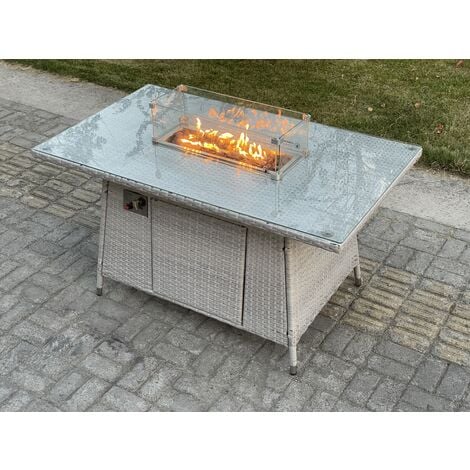 Fimous Light Grey Mixed Rattan Fire Pit Table Dining Table Gas Heater ...