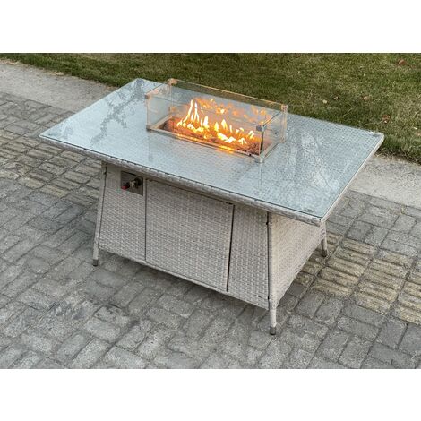 Fimous Light Grey Mixed Rattan Fire Pit Table Dining Table Gas Heater ...