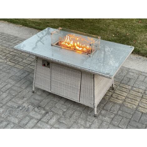 Fimous Light Grey Corner Rattan Fire Pit Garden Furniture Set Gas ...
