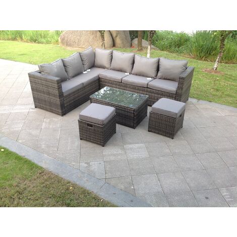 Fimous 8 Seater Rattan Corner Sofa Lounge Sofa Set With Rectangular ...