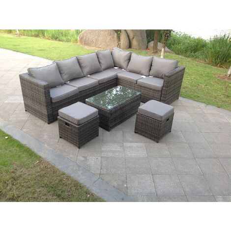 Fimous 8 Seater Rattan Corner Sofa Lounge Sofa Set With Rectangular ...
