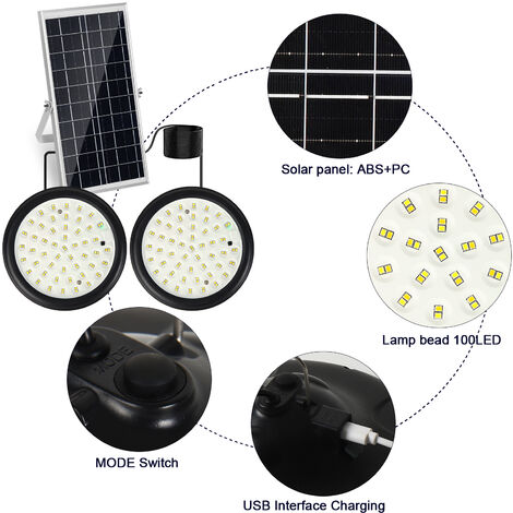 COMELY Wasserdichte Solar-Hängelampe mit zwei Köpfen, 200 LEDs ...