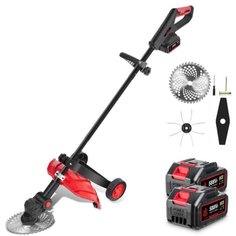 10 Zoll Akku-Trimmer, 140 cm klappbarer Griff, Rasentrimmer mit Rädern ...