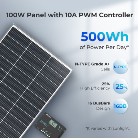 Kit solaire hors r¨seau Renogy 100 W 12 V haut de gamme avec panneau solaire monocristallin et ...