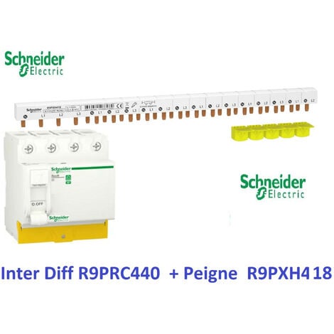Interrupteur différentiel Resi9 4P 40A 30ma - AC + Peigne 3P+N -18 M ...