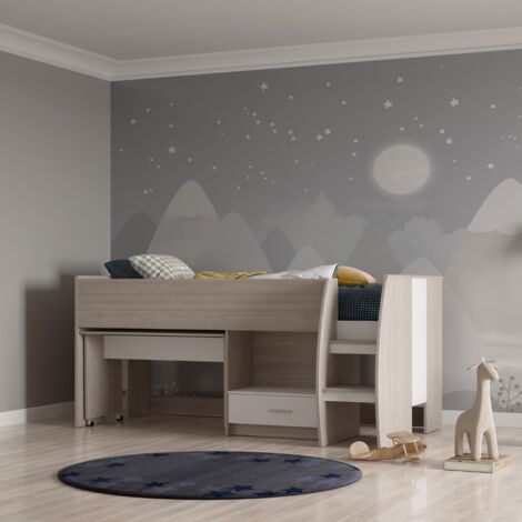 Cama combinada con escritorio 1 cajón 90x200 cm somier incluido L120,9 ...