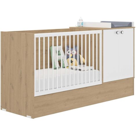 Cama combinada evolutiva decorada en roble artesanal y blanco Arthur de ...