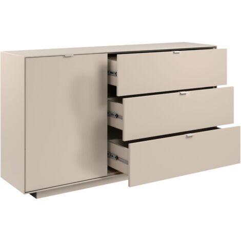 Aparador 1 puerta, 3 grandes cajones decorado en color arena L160 cm - VIKA