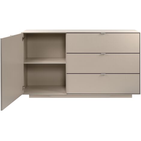 Aparador 1 puerta, 3 grandes cajones decorado en color arena L160 cm - VIKA