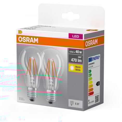 OSRAM BASE CLASSIC A FIL 40 LED-Lampe mit Sockel E27, klassische Kolbenform, Doppelpack, 4W ...