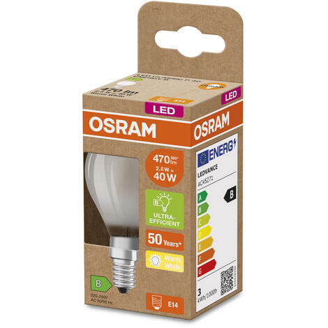 OSRAM SUPERSTAR+ CLASSIC P GLFR 40 LED-Lampe, E14, Miniballform, 2,5W, 470lm, 2700K, warmweißes ...