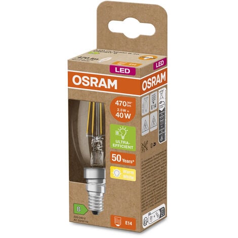 OSRAM SUPERSTAR+ CLASSIC B FIL 40 LED-Lampe, E14, Minikerzenform, 2,5W, 470lm, 2700K, warmweißes ...