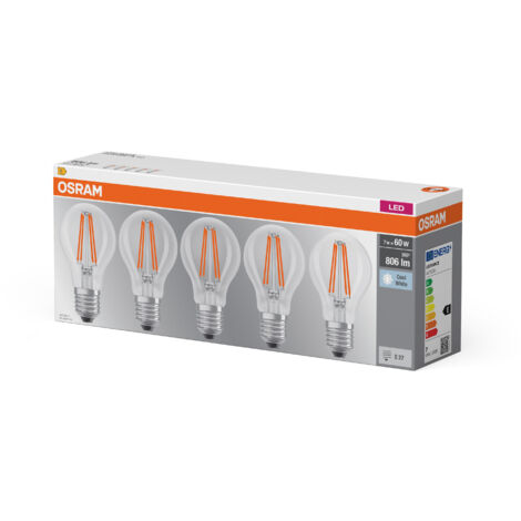OSRAM LED BASE Classic A60, klare Filament LED-Lampen aus Glas für E27 Sockel, Birnenform ...