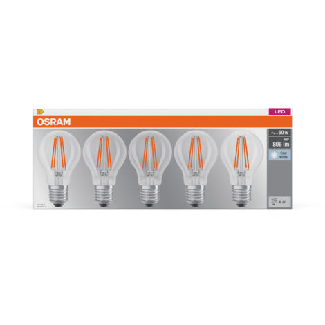 OSRAM LED BASE Classic A60, klare Filament LED-Lampen aus Glas für E27 Sockel, Birnenform ...