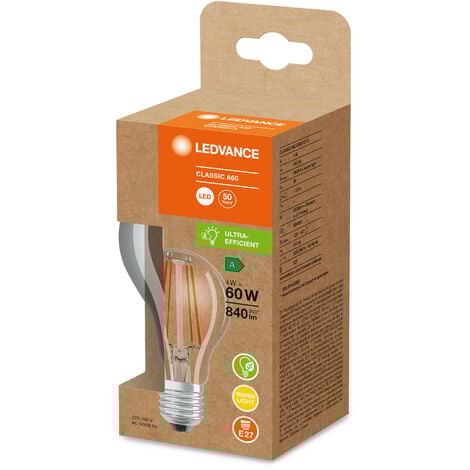 LEDVANCE Ultra effiziente LED Stromsparlampe, Filament Birne aus Glas mit E27 Sockel, Warmweiß ...