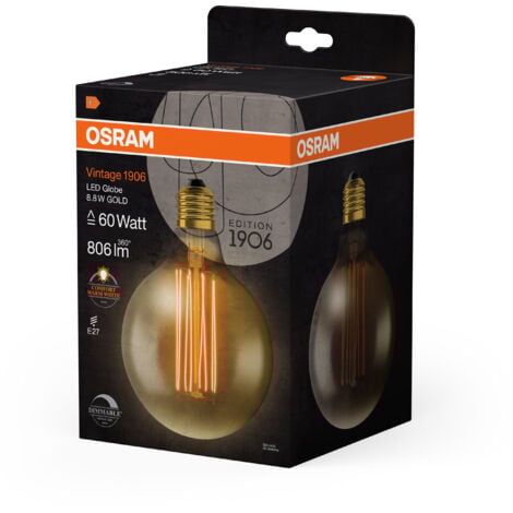 OSRAM Vintage 1906 LED-Lampe mit Gold-Tönung, 8,8W, 806lm, Kugel-Form mit 125mm Durchmesser ...